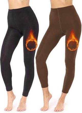 Merry Style Legging Thermique Femme Doublé Legging Polaire Hiver Chaud, Pantalon Thermique, Vetement Femme Hiver MS-ATX-441 (Lot de 2 Noir/Marron, 3XL-4XL)