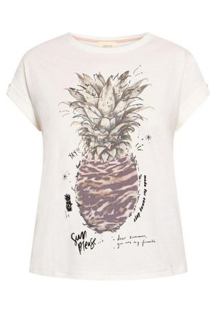 Cartoon Kurzarmshirt Damen mit &Auml;rmelaufschlag (1-tlg)