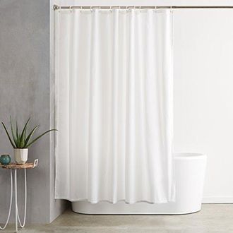 Amazon Basics Rideau de douche en tissu résistant à leau et à la moisissure avec oeillets et crochets, lavable en machine, 180 x 200 cm, blanc