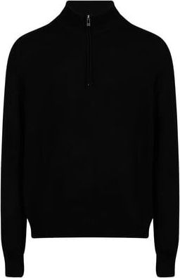 A|X Armani Exchange Pull droit &agrave; col zipp&eacute; en coton et laine m&eacute;lang&eacute;
