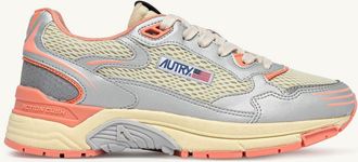 Autry BASKETS HYPERWAY EN CUIR SYNTH&Eacute;TIQUE ET MESH ARGENT ASPARAGUS ET PEACH PINK