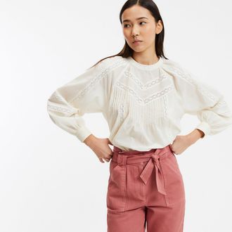 La Redoute Collections Blouse Col Rond Voile De Coton Et Broderies