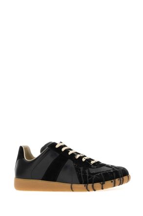 Maison Margiela Mens Black Leather Replica Sneakers Blackblack