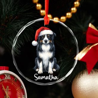 Generic Border Collie Hund Weihnachtsdeko Glas Weihnachtsanh&auml;nger Mit Schnur Geschenkanh&auml;nger