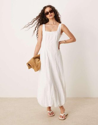 Mango Robe structurée longueur mollet en coton avec ourlet bouffant - Blanc