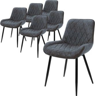 ML Design Lot de 6 Chaises de Salle &agrave; Manger, avec Dossier et Accoudoirs, Anthracite, Assise en Simili pu, Pieds en M&eacute;tal, Chaise Rembourr&eacute;e de Cuisine Salon