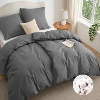 Bedsure Bettw&auml;sche 135x200 Baumwolle 4teilig - Bettw&auml;sche-Sets f&uuml;r Kinder und Erwachsene, 2 Bettbezug & 2 Kissenbez&uuml;ge 80x80 cm, Oeko-TEX Bedding Anthrazit mi