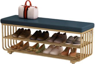 Generic Schuhregalbank mit Kissen, Schuhregal mit Metallstahlrahmen, doppellagige Schuhbank mit Aufbewahrung, geeignet for Eingangsbereich, Flur, Schlafzimmer