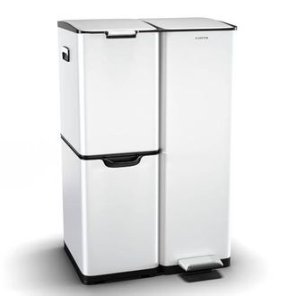 Klarstein Tiyo 3-en-1 Poubelle - 60L tri sélectif avec pédale & Couvercle Soft-Close, Corps en Acier Inoxydable, bacs Amovibles, Autocollants, Blanc