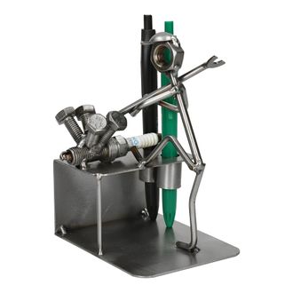 Metalika Schraubenm&auml;nnchen Motorenmechaniker mit Stifthalter, Metallfigur, Metallm&auml;nnchen, Handarbeit, Handmade, Stahlfigur, Geschenkidee, Dekorative Figur +ge