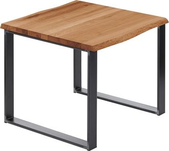 Lamofootwear Manufaktur Esstisch Küchentisch Schreibtisch Couchtisch aus Massivholz, mit Baumkante 60x60x76 cm (AxBxH), Modern, Dunkel/Rohstahl mit Klarlack, LBB-0