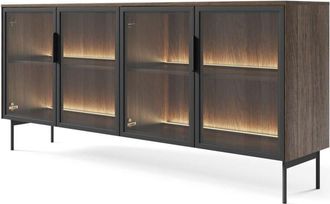 Selsey Selsey Lumi - Sideboard 4-t&uuml;rig mit Glasfronten und LED, Eiche Dunin, 181 cm