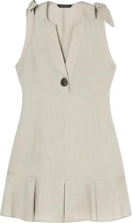 A|X Armani Exchange Femme, Robes, Beige, Taille: 38 FR Courte Robe en Popeline de Lin avec Boutons et Noeuds