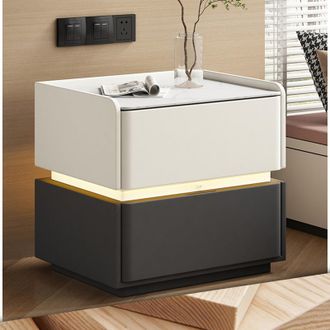 Generic Minimalistischer Nachttisch Mit Hochglanzoberfläche | Moderner Nachttisch Mit Leiser Schublade | Umweltfreundliches Und Platzsparendes Design(White)