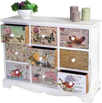 Mendler Kommode Venlo, Schubladenschrank Shabby-Look, Vintage, 9 Schubladen 60x79x30cm
