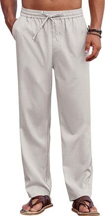 Coofandy Herren Hose mit Kordelzug Leicht Sommerhose Freizeithose Einfarbig Hose Lang f&uuml;r M&auml;nner Strandhose Urlaub Hellgrau XXL