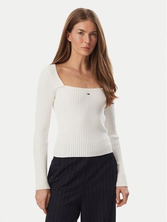 Tommy Jeans Bluse DW0DW23544 Wei&szlig; Slim Fit
