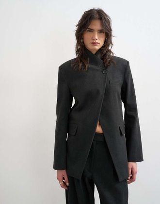 Topshop Blazer &agrave; col chemin&eacute;e - Noir