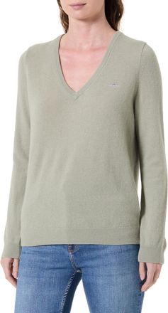 GANT Damen Extrafine Lambswool Blend V-Neck Pullover, Faded SAGE, XS
