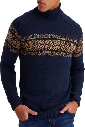 LEIF NELSON Herren Rollkragenpullover - Norwegischer Strickpullover mit Wintermuster - Warmer Rollkragenpullover f&uuml;r Herbst und Winter Blau Medium