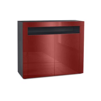 Vladon Kommode Valencia, Made in Germany, Sideboard mit 2 T&uuml;ren und 1 offenem Fach, Schwarz matt/Bordeaux Hochglanz/Bordeaux Hochglanz (108 x 92 x 40 cm)
