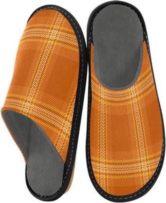 HMZXZ Pantoufles à carreaux orange ambré pour homme et femme, texture grille, pantoufles dintérieur pour la maison, la chambre à coucher, les voyages, multi