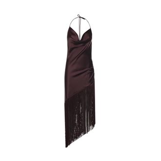 Pinko Asymmetrisches Satin-Kleid mit Fransen - - Dresses - Damen - Braun - S
