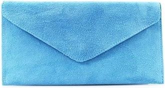 Generic Pochette en daim italien pour femme, enveloppe métallique, sac à main pour soirée, bleu clair, Medium Clutch