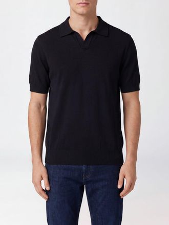 HUGO BOSS Polo en maille de pure laine vierge avec col en V et manches courtes