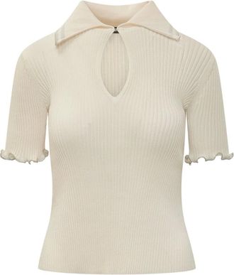 Pinko Pinko, Femme, Tops, Blanc, Taille: 36 FR Polo &agrave; col en trou de serrure