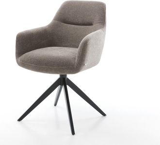 DELIFE Drehstuhl Pejo-Flex Strukturstoff Soft Taupe Kreuzgestell breit Schwarz 360&deg; drehbar Wippfunktion Taschenfederkern, Esszimmerst&uuml;hle