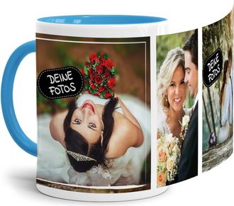 Tassendruck Foto-Tasse zum selbst gestalten mit Foto-Collage für 3 Wunschfotos - Geschenk für Familie, Freunde, Geburtstag, Weihnachten - Keramik Innen & Henkel H