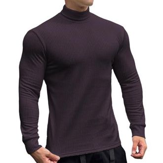 Generic T-shirt ray&eacute; pour homme - Haut de sport basique pour homme - Couleur unie - Tissu ray&eacute; &agrave; manches longues - Col haut - Base en tricot serr&eacute; pour le fit
