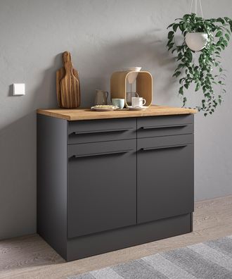 Casa home24 Unterschrank 100cm Schwarz/Matt Schwarz