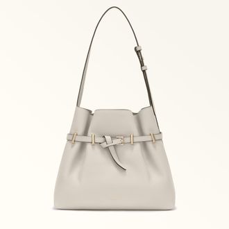 Furla Aura Beuteltasche M Perla E Hellgrau Genarbtes Keria Kalbsleder Damen