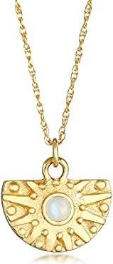 Elli Collier Femme Pendentif Soleil Coin Vintage Trend avec pierre de lune en argent sterling 925 plaqué or