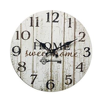 Mobili Rebecca Horloge Decorative, Horloge au Mur, HomeSweet Home, Style Shabby, Bois Blanc - Dimensions: &Oslash; 33,8 cm x L 4 cm - Art. RE6151