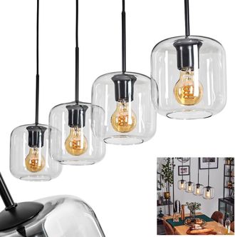 HOFSTEIN Pendelleuchte Lauden, Pendellampe aus Metall/Glas in Schwarz/Klar, Leuchte im modernen Retro/Vintage-Design mit Schirmen aus Glas (Ø 15 cm), Höhe max.