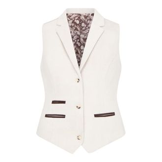 Infinity Leather Gilet en Tweed de Laine M&eacute;lang&eacute;e Cr&egrave;me Coupe Ajust&eacute;e Pour Femme