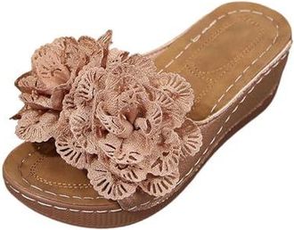 Generic Pantoufles compens&eacute;es d&eacute;contract&eacute;es &agrave; bout ouvert pour femme - &Eacute;l&eacute;gantes, confortables, respirantes, polyvalentes, larges, &agrave; enfiler - Pour la plage e