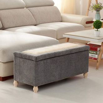 Generic Stilvolle gepolsterte Ottomane mit Stauraum, gewebter Rattan-Deckel, Eingangssitz und Fußstütze, Grau 101, 101,6 x 40,6 x 43,2 cm, perfekt für Heimdek