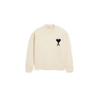 Ami Quota Rundhals-Pullover mit kontrastierendem Ami de Coeur - - Knitwear - Damen - Beige - L