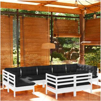 vidaXL 13-tlg. Garten-Lounge-Set mit Kissen Wei&szlig; Kiefernholz Vidaxl