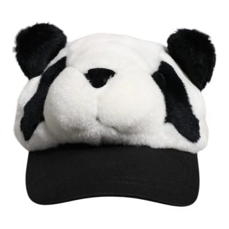 Dolce & Gabbana Femme, Accessoires, Multicolore, Taille: 57 CM Casquette Baseball Femme en Fourrure de Panda