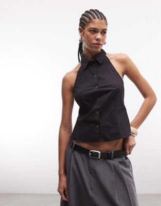 Weekday &Auml;rmellose Hemdbluse in Schwarz mit Knopfleiste