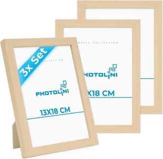 Photolini Bilderrahmen 13x18 3er Set Natur, Bilderrahmen 13x18 Holz MDF, Fotorahmen 13 x 18 mit Acrylglas, Bilder Rahmen 13 x18 Aufhängen & Aufstellen, Picture 