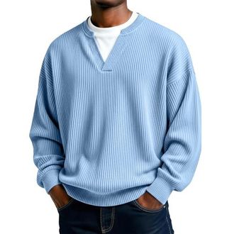 Generic DENGJIAMY Sweat-shirt uni pour homme, chemises à rayures verticales solides, vêtements dextérieur tendance à col rond, hauts de mode, pull décontracté