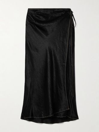 Acne Studios Jupe Midi Portefeuille En Satin Froissé - Noir