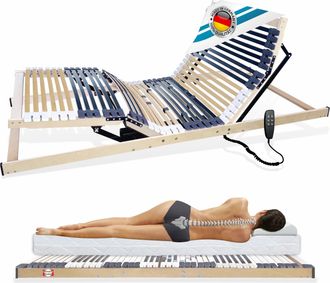 Matratzen Perfekt Elektrischer Lattenrost 120x200 cm 42 Leisten 7 Zonen 8 cm Höhe 2 Motoren bis 200 kg belastbar Netzfreischaltung Härtegradverstellung Notabsenkung