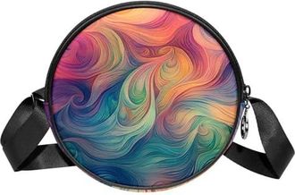 Generic Petit sac &agrave; bandouli&egrave;re circulaire pour femme, lignes fluides, petit sac &agrave; dos &agrave; bandouli&egrave;re avec fermeture &eacute;clair, bretelles r&eacute;glables, sac &agrave; main ro